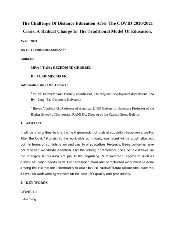 (DOC) The Challenge Of Distance Education After The COVID 2020/2021 ...