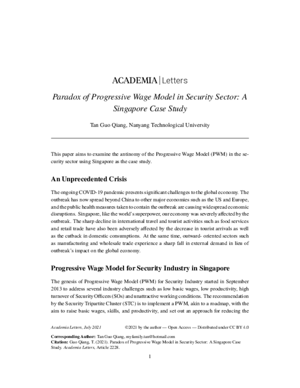 (PDF) Paradox of Progressive Wage Model in Security Sector: A Singapore ...