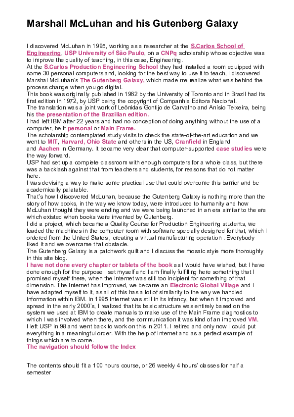 (DOC) Marshall Mc Luhan and his Gutenberg Galaxy