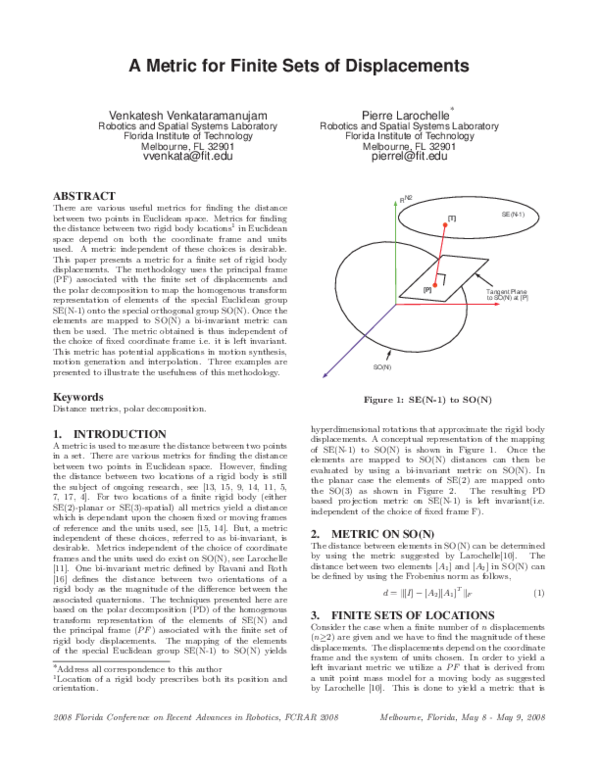 (PDF) A Displacement Metric for Finite Sets of Rigid Body Displacements