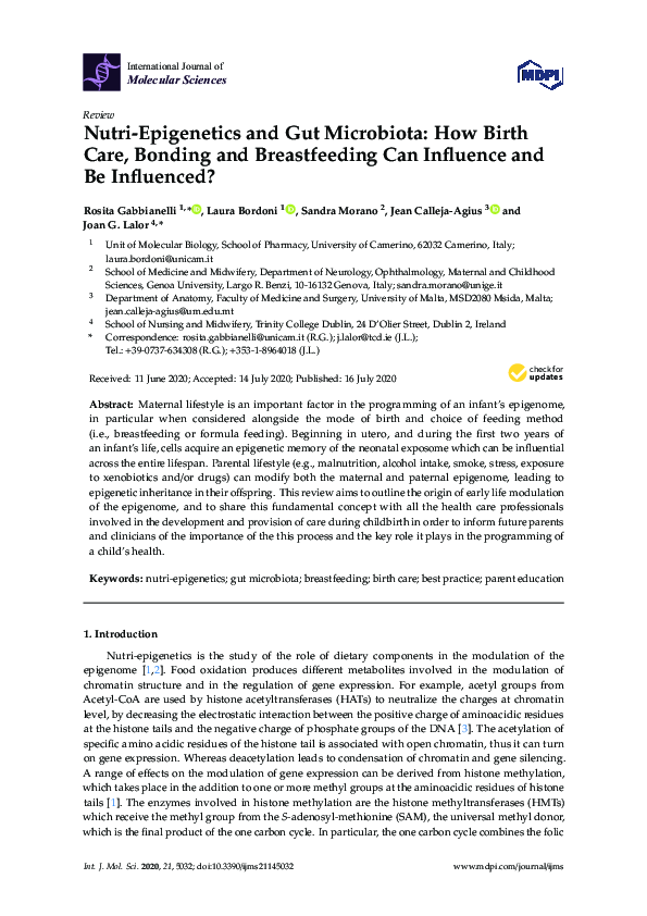 (PDF) Nutri-Epigenetics and Gut Microbiota: How Birth Care, Bonding and ...