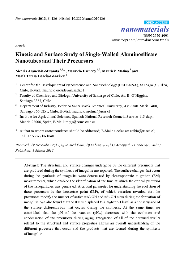 (PDF) Kinetic and Surface Study of Single-Walled Aluminosilicate ...