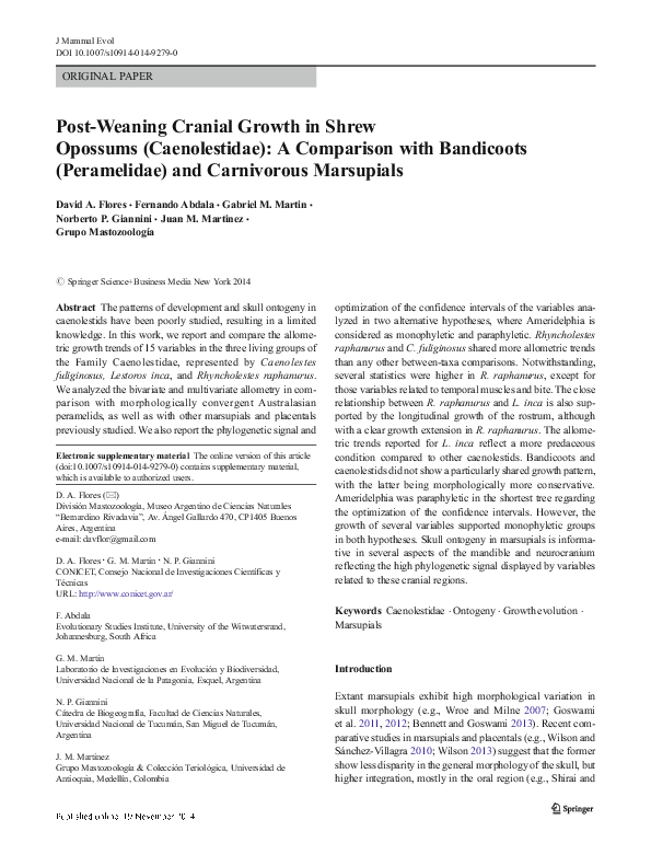 (PDF) Erratum to: Post-Weaning Cranial Growth in Shrew Opossums ...