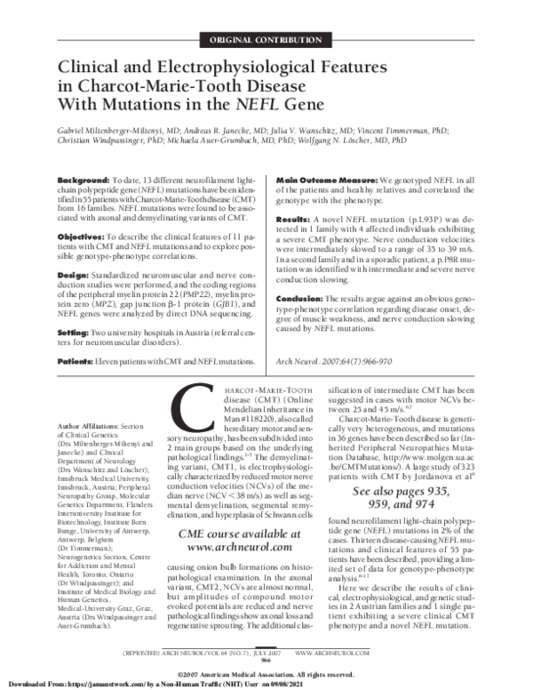 (PDF) CMT Features Linked to NEFL Mutations