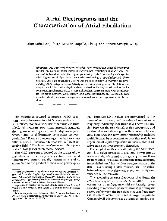 (PDF) Atrial Electrograms and the Characterization of Atrial Fibrillation