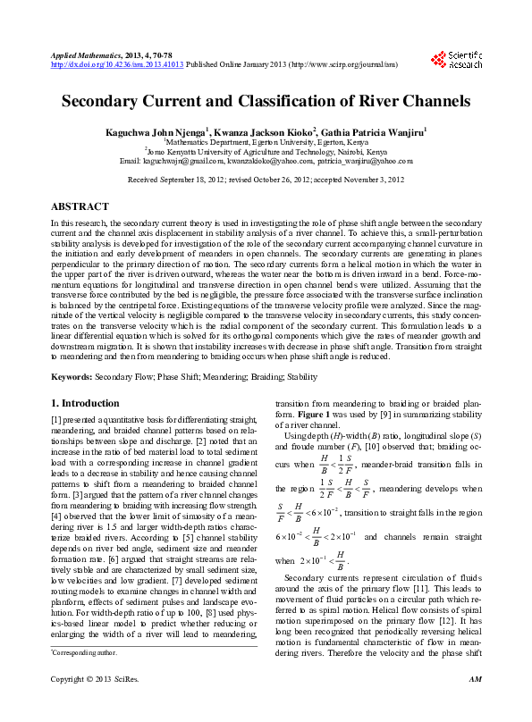 (PDF) Secondary Current and Classification of River Channels