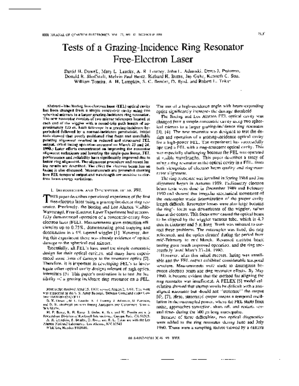 (PDF) Tests of a grazing-incidence ring resonator free-electron laser
