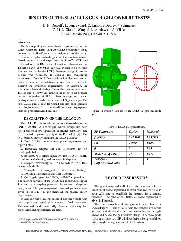 (PDF) Results of the SLAC LCLS gun high-power RF tests