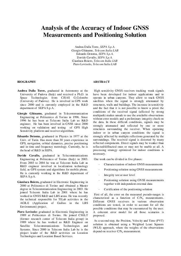 (PDF) Analysis of the Accuracy of Indoor GNSS Measurements and ...