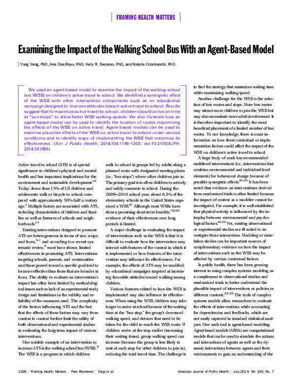 (PDF) Examining the Impact of the Walking School Bus With an Agent ...