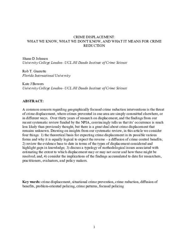 (PDF) Crime displacement: what we know, what we don’t know, and what it ...