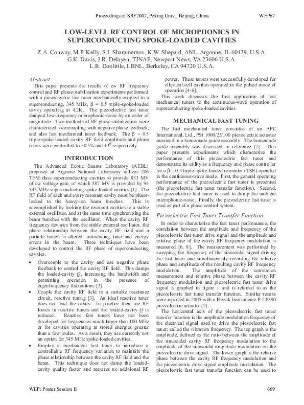 (PDF) Low-level RF control of superconducting microphonics in spoke ...
