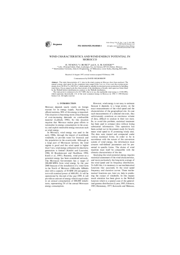 (PDF) Wind characteristics and wind energy potential in Morocco