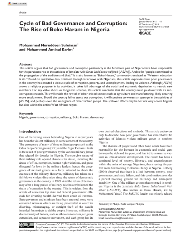 (PDF) Cycle of Bad Governance and Corruption: The Rise of Boko Haram in ...