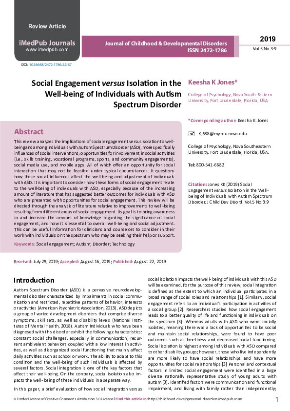 (PDF) Social Engagement versus Isolation in the Well-being of ...