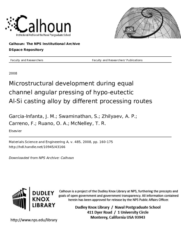(PDF) Microstructural development during equal channel angular pressing of hypo-eutectic Al–Si ...