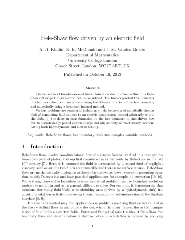 (PDF) Hele-Shaw flow driven by an electric field