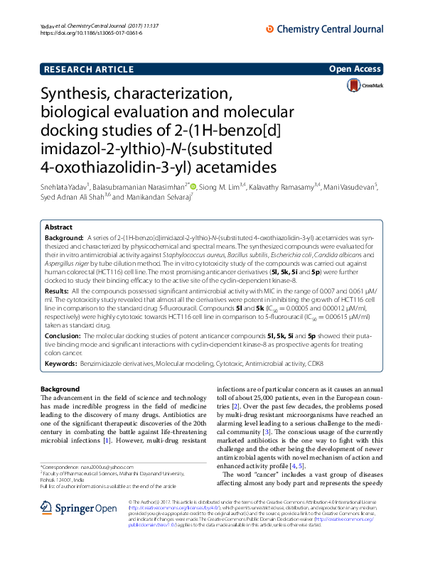 (PDF) Synthesis, characterization, biological evaluation and in silico screening of oxadiazinanones