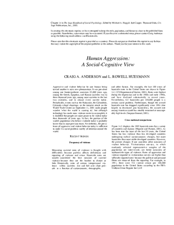 (PDF) Human Aggression: A Social-Cognitive View