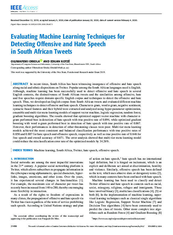 Pdf Evaluating Machine Learning Techniques For Detecting Offensive