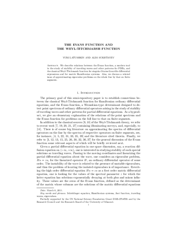 (PDF) The Evans function and the Weyl-Titchmarsh function