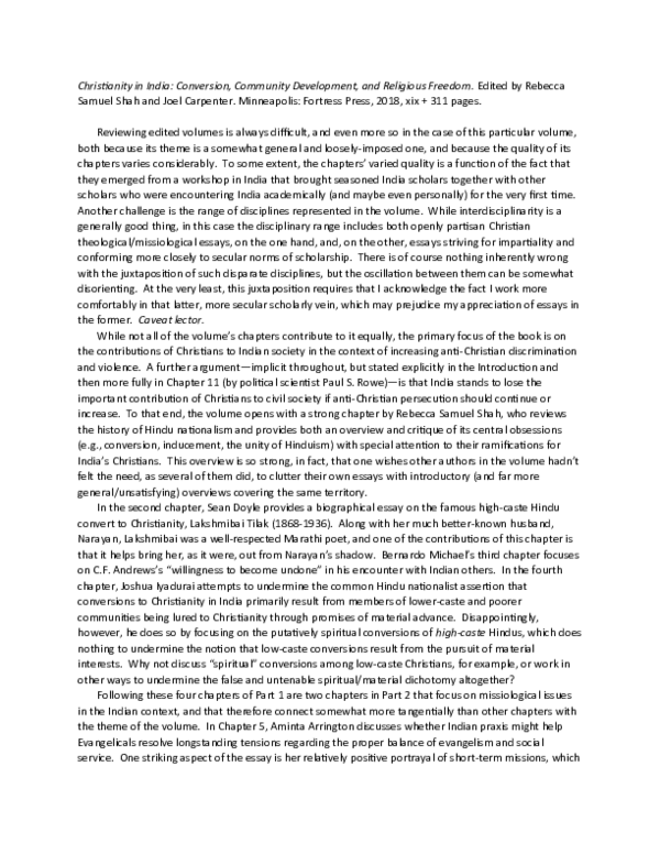 (DOC) Book Review: *Christianity in India,* edited by Joel Carpenter ...