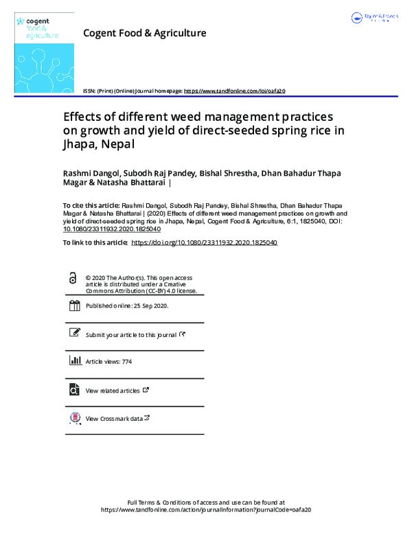 Pdf Effects Of Different Weed Management Practices On Growth And Yield Of Direct Seeded Spring