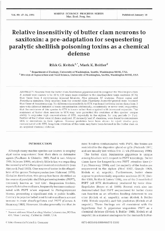 (PDF) Relative insensitivity of butter clam neurons to saxitoxin; a pre ...