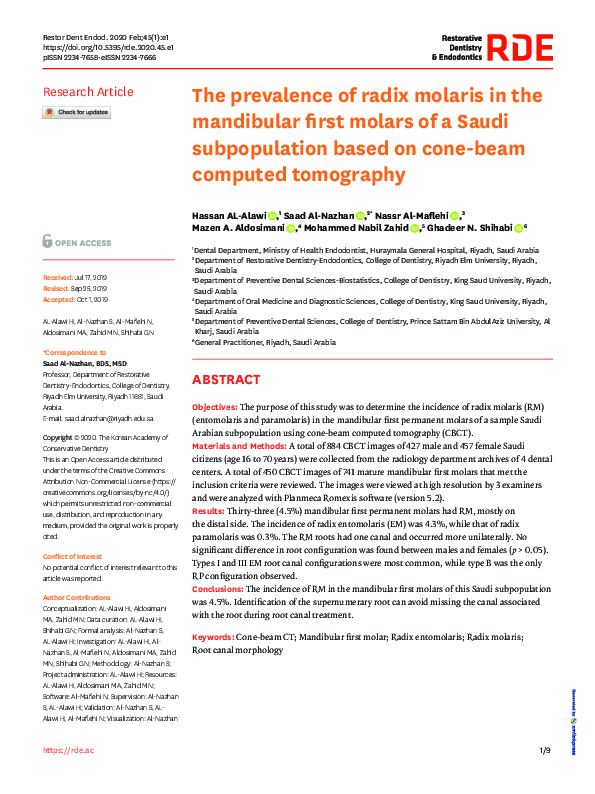 (PDF) The prevalence of radix molaris in the mandibular first molars of ...