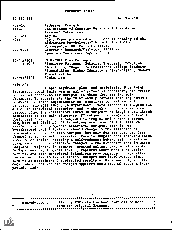 (PDF) The Effects of Creating Behavioral Scripts on Personal Intentions