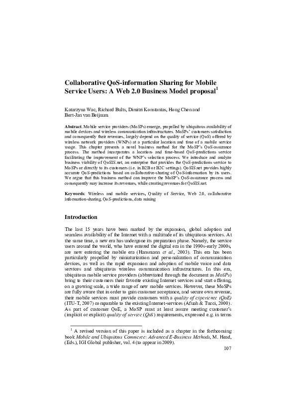 Pdf Collaborative Qos Information Sharing For Mobile Service Users A Web 2 0 Business Model