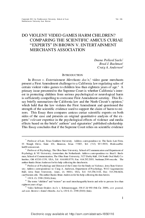 (PDF) Do Violent Video Games Harm Children? Comparing the Scientific ...