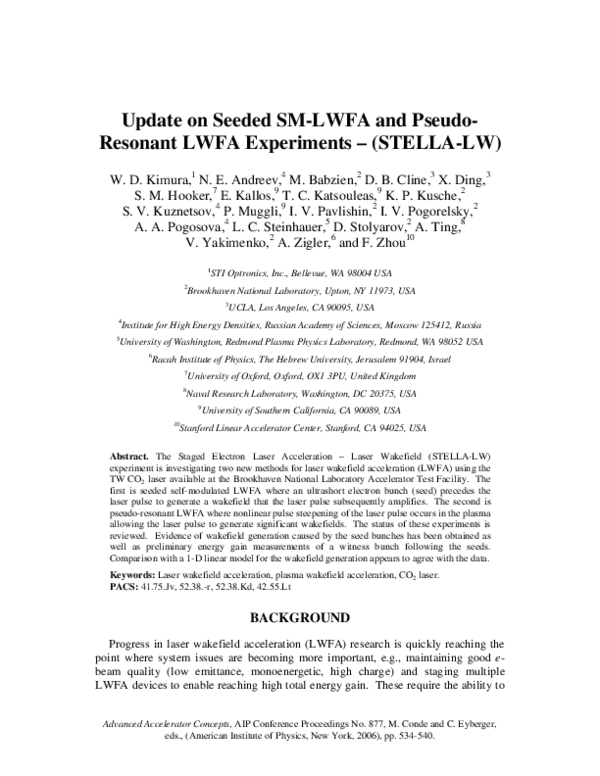 (PDF) Update on seeded SM-LWFA and pseudo-resonant LWFA experiments ...