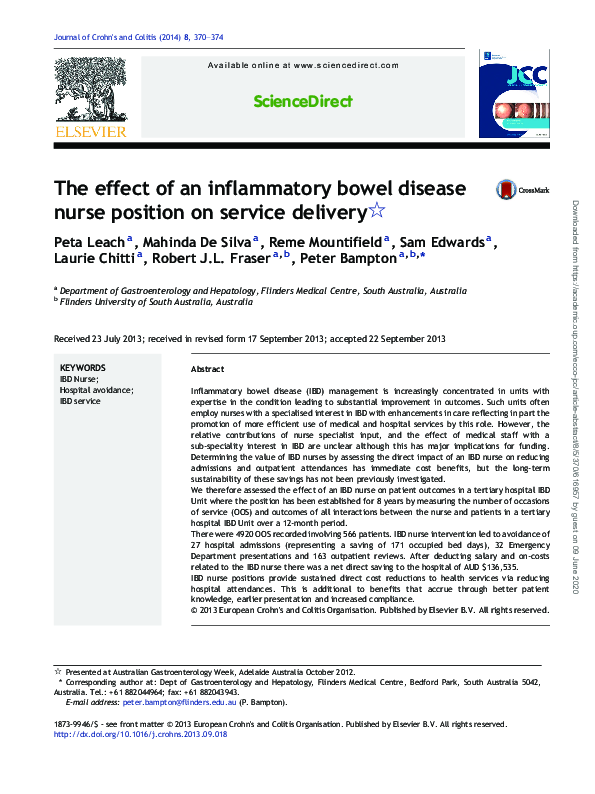(PDF) The effect of an inflammatory bowel disease nurse position on ...