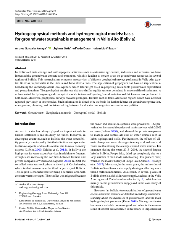 (PDF) Hydrogeophysical methods and hydrogeological models: basis for ...