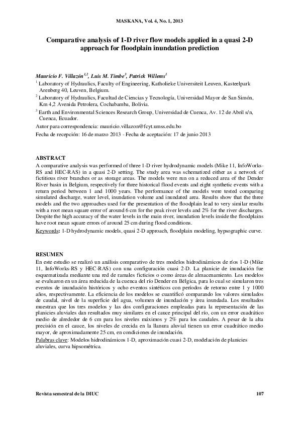 (PDF) Two dimensional finite element modelling of floodplain flow | Jean-Michel HERVOUET ...