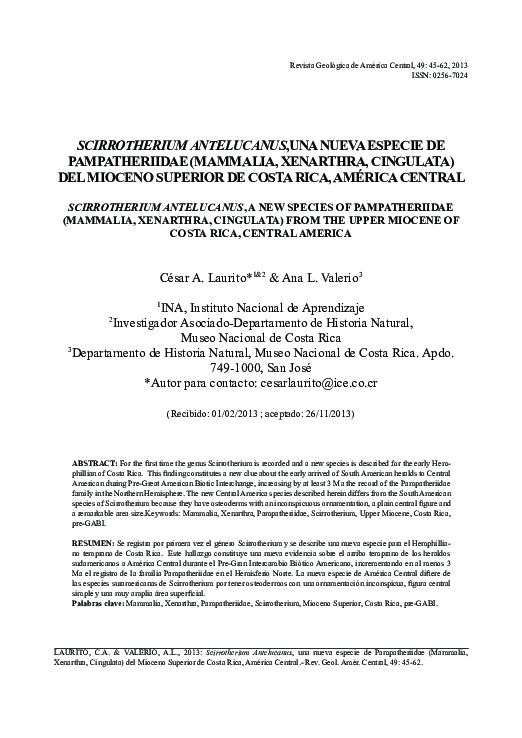 (PDF) Scirrotherium Antelucanus ,una nueva especie de Pampatheriidae ...