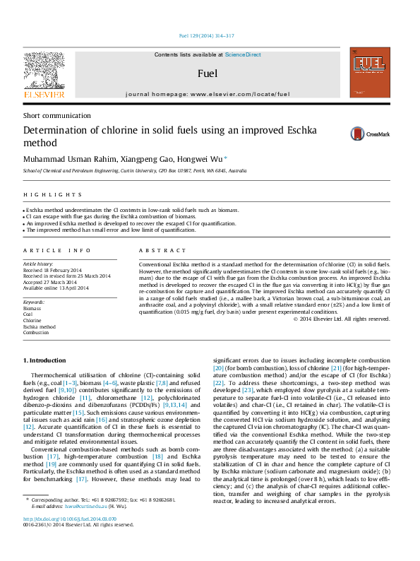 (PDF) Determination of chlorine in solid fuels using an improved Eschka ...