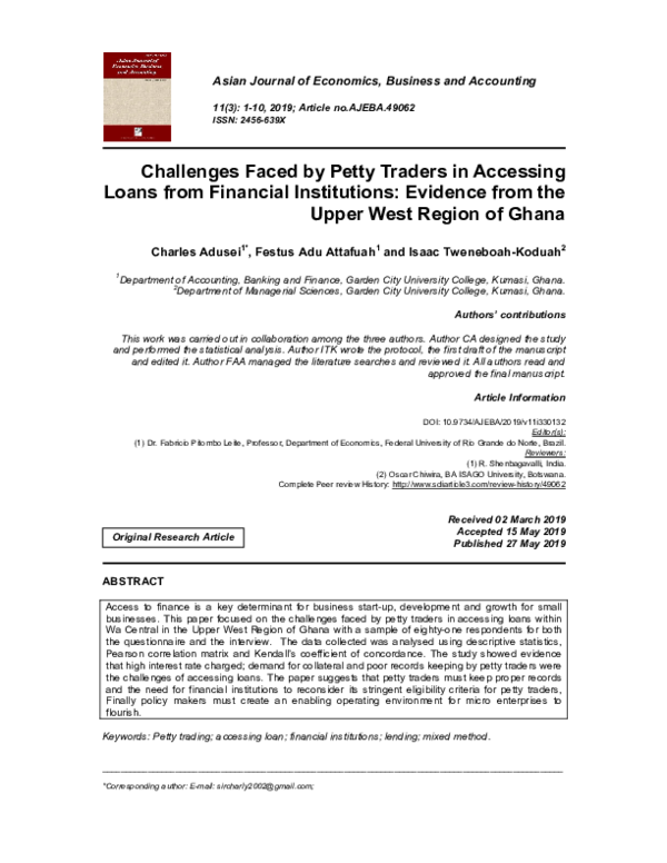 (PDF) Challenges Faced by Petty Traders in Accessing Loans from ...