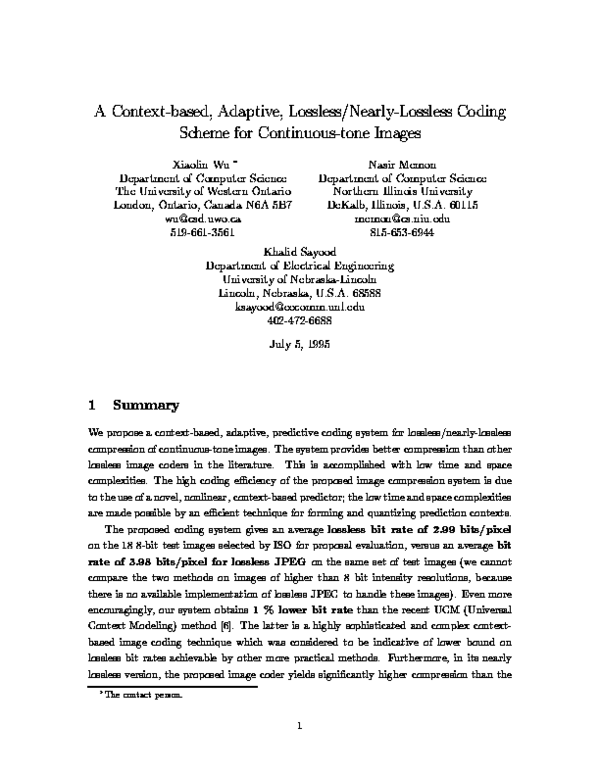 (PDF) A context-based, adaptive, lossless/nearly-lossless coding scheme for continuous-tone images