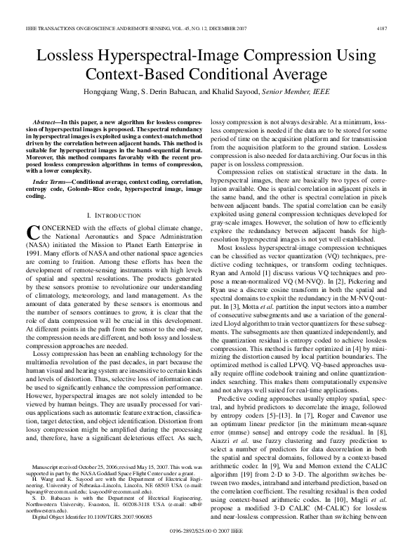 (PDF) Lossless Hyperspectral-Image Compression Using Context-Based Conditional Average | k ...
