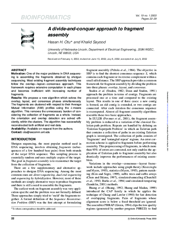 (PDF) A divide-and-conquer approach to fragment assembly