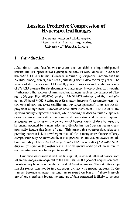 (PDF) Lossless Predictive Compression of Hyperspectral Images