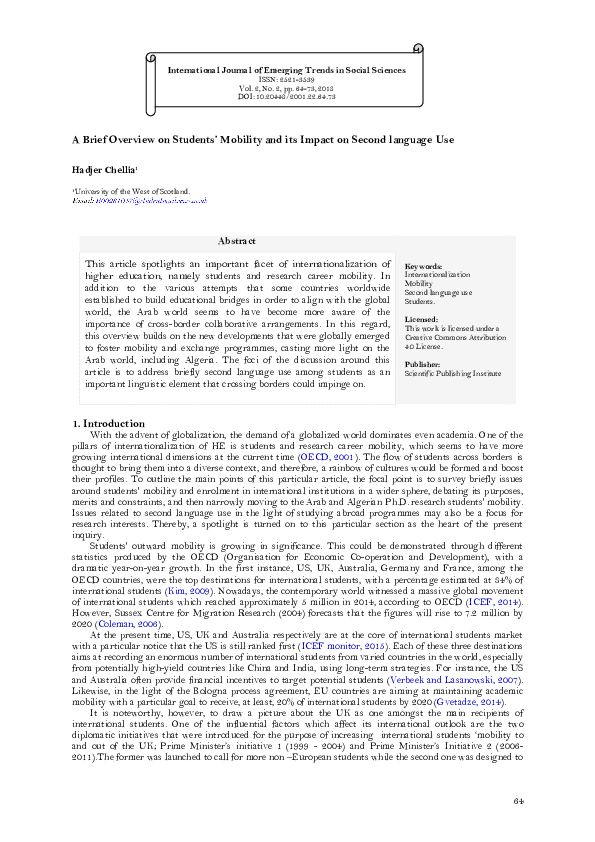 (PDF) A Brief Overview on Students’ Mobility and its Impact on Second language Use | Hadjer ...