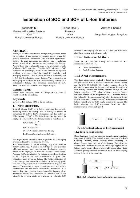 (PDF) Estimation of SOC and SOH of Li-Ion Batteries