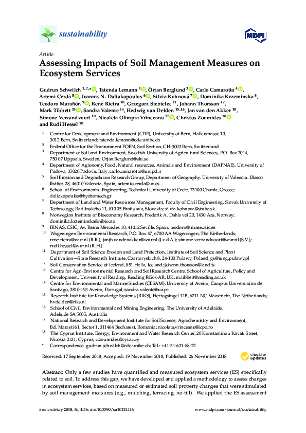 (PDF) Assessing Impacts of Soil Management Measures on Ecosystem Services