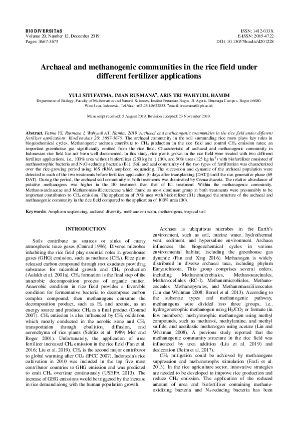 (PDF) Archaeal and methanogenic communities in the rice field under different fertilizer ...