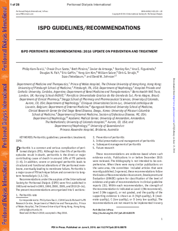 (PDF) Ispd Peritonitis Recommendations: 2016 Update on Prevention and ...