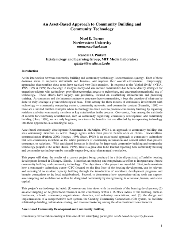 (PDF) An asset-based approach to community building and community ...