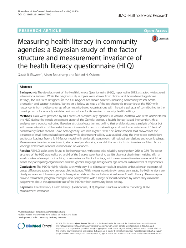 (PDF) Measuring health literacy in community agencies: a Bayesian study ...